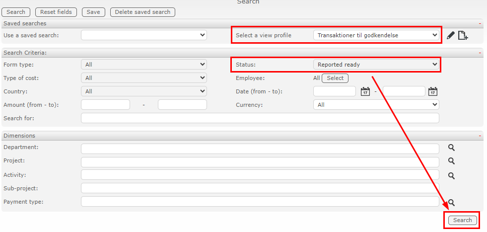 Example of Search Profile (View profile) – Acubiz Help Center