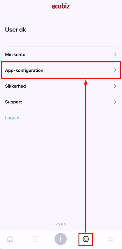 App-konfiguration og -indstillinger – Acubiz Help Center