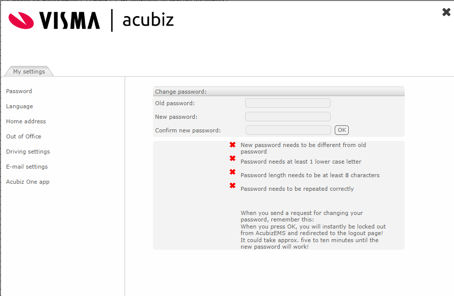 Finding my personal settings – Acubiz Help Center